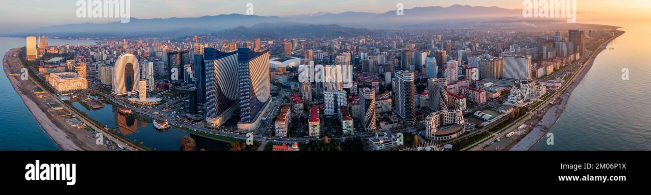 Batumi, Georgia aerial panorama of resort city on Black Sea coast with ...