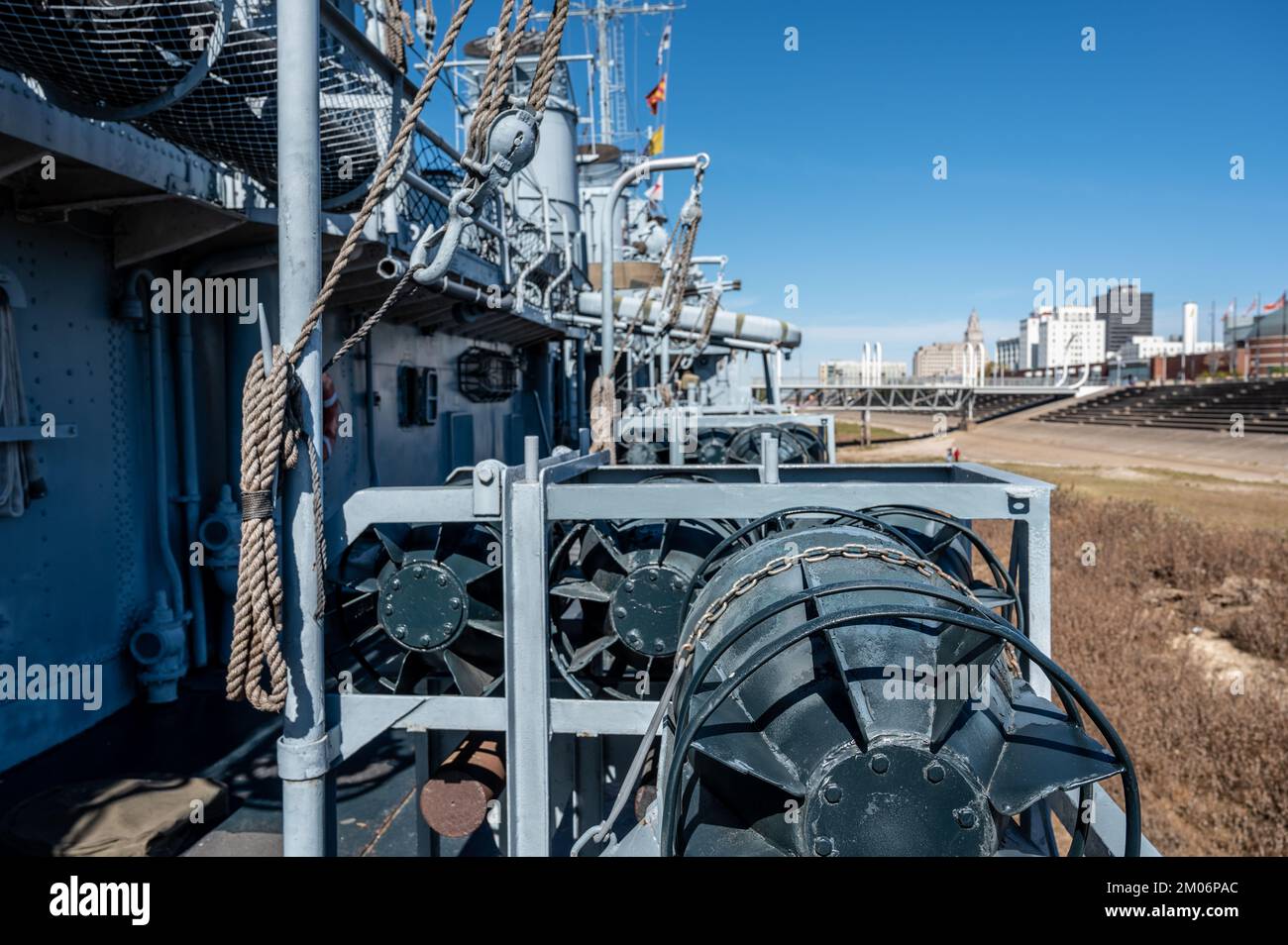 Baton Rouge, Louisiana, USA - 11.2022 - Depth charges on the deck of ...