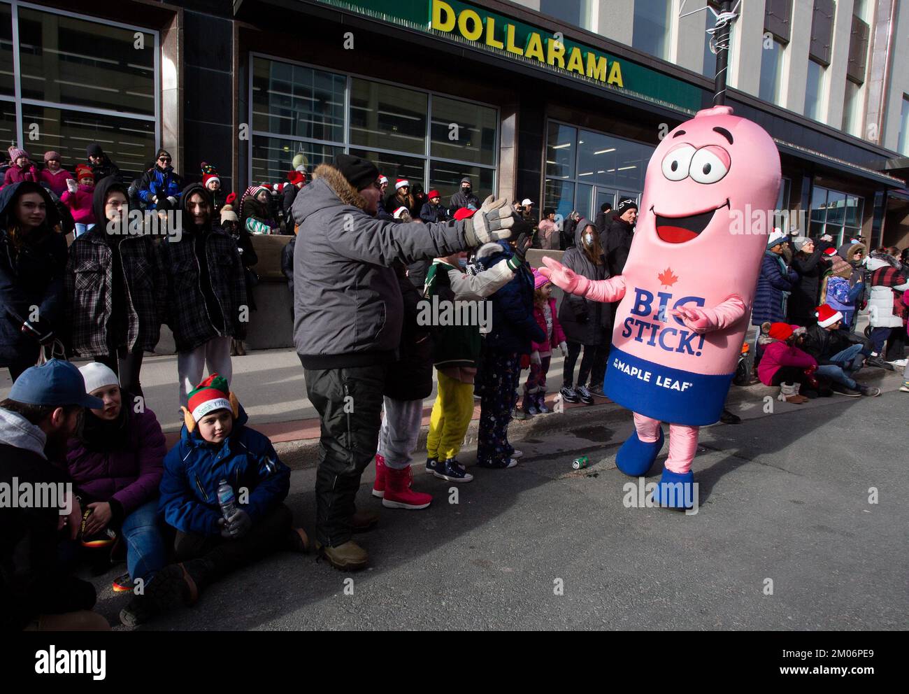 The Maple Leaf Big Stick Balogna interacts with a people during the St ...