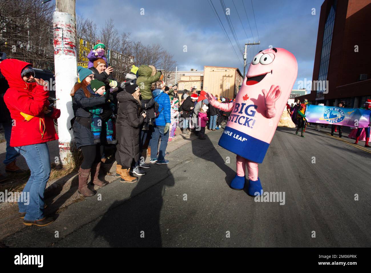 The Maple Leaf Big Stick Balogna interacts with a people during the St ...
