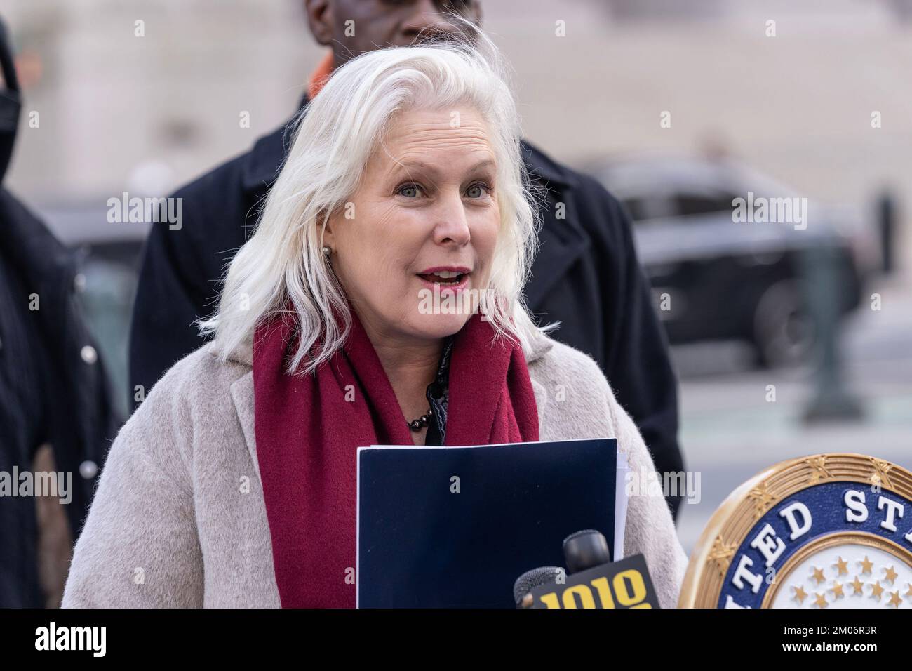 U.S. Senator Kirsten Gillibrand speaks during press briefing with anti ...