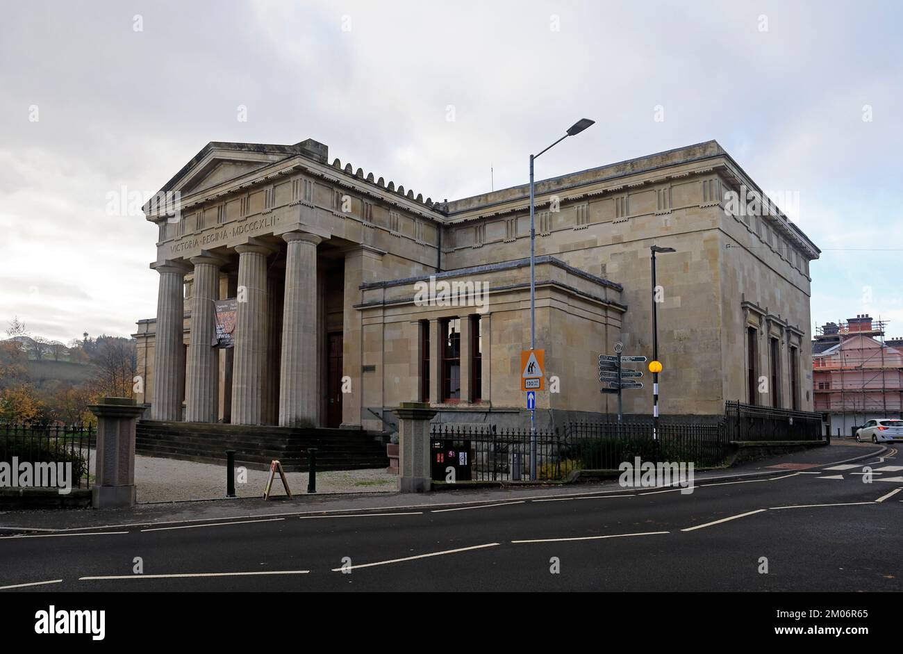 Brecon museum, classical style frontage. Palladian. Autumn / winter ...