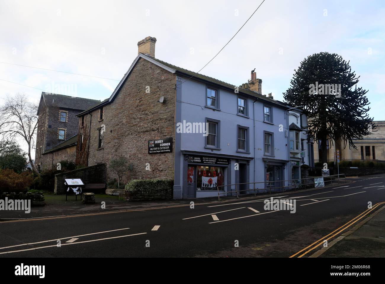 Military shop, Brecon town centre. Brecon scenes. Autumn / winter 2022 ...
