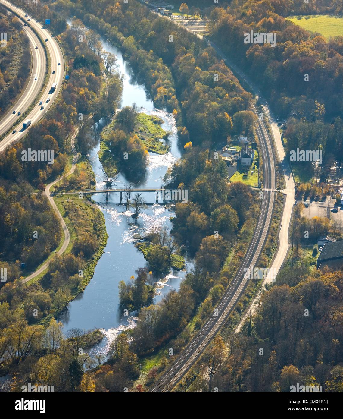 Luftbild, Renaturierung der Ruhr an der Schützenbrücke im Stadtteil ... Luftbild, Renaturierung der Ruhr an der Schützenbrücke im Stadtteil ...