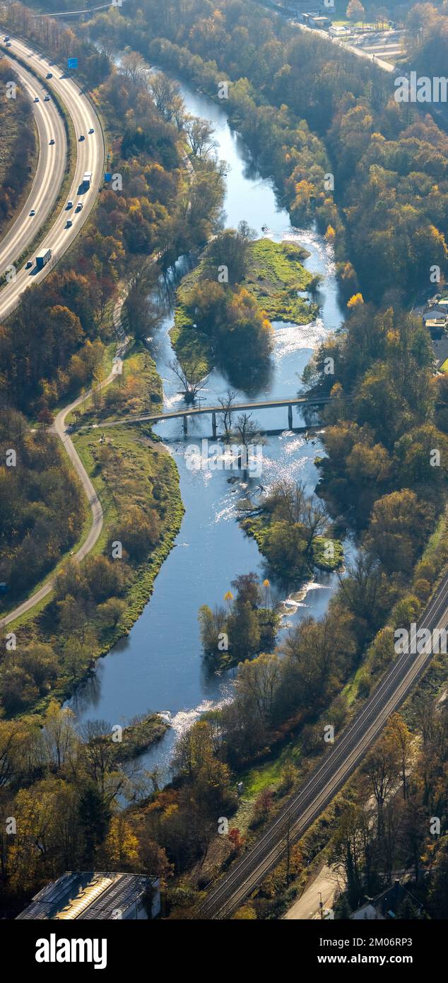 Luftbild, Renaturierung der Ruhr an der Schützenbrücke im Stadtteil ... Luftbild, Renaturierung der Ruhr an der Schützenbrücke im Stadtteil ...