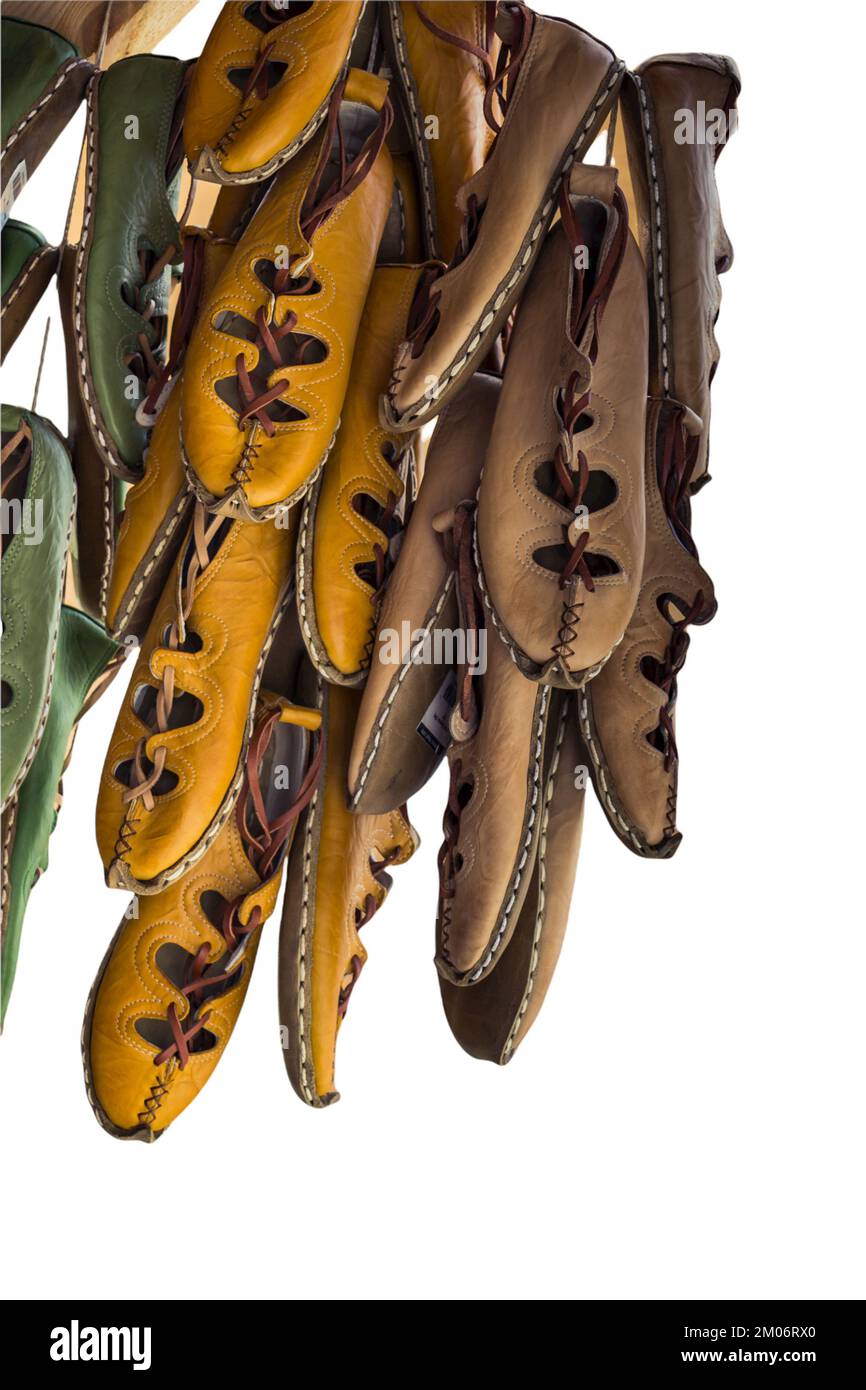 Traditional turkish leather shoes named yemeni. Colorful handmade ...