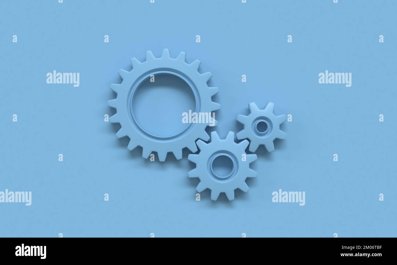 Blue gear wheels 3D rendering illustration isolated on blue background ...