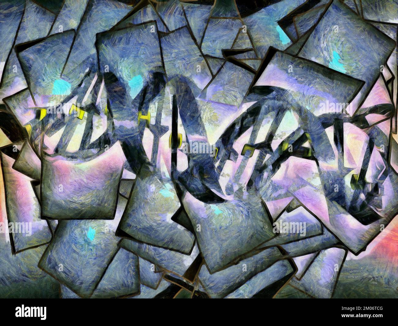 Abstract painting. DNA chain. Overlapping rectangular layers. 3D rendering Stock Photo - Alamy