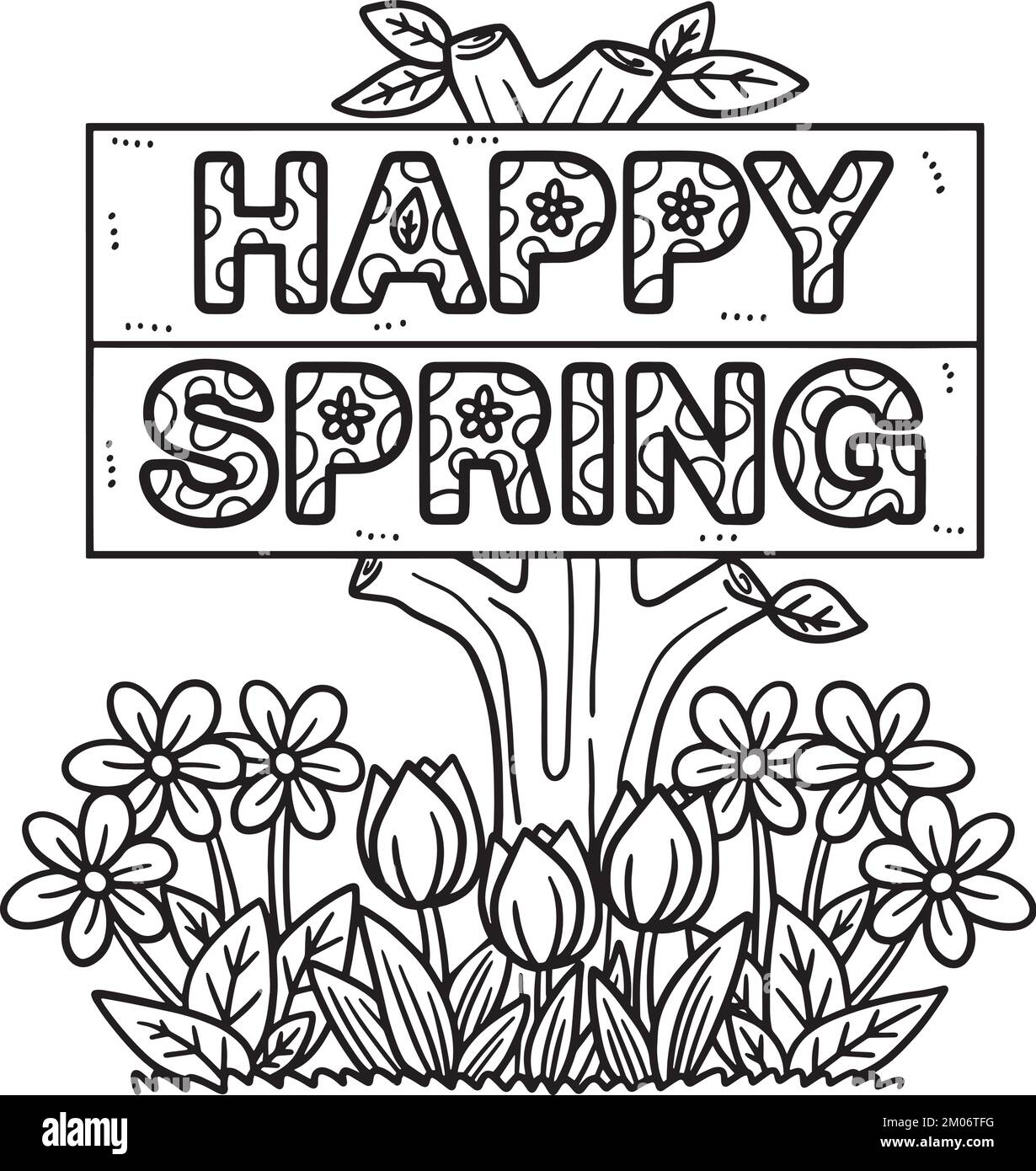 Happy Spring Banner Isolated Coloring Page Stock Vector Image & Art - Alamy