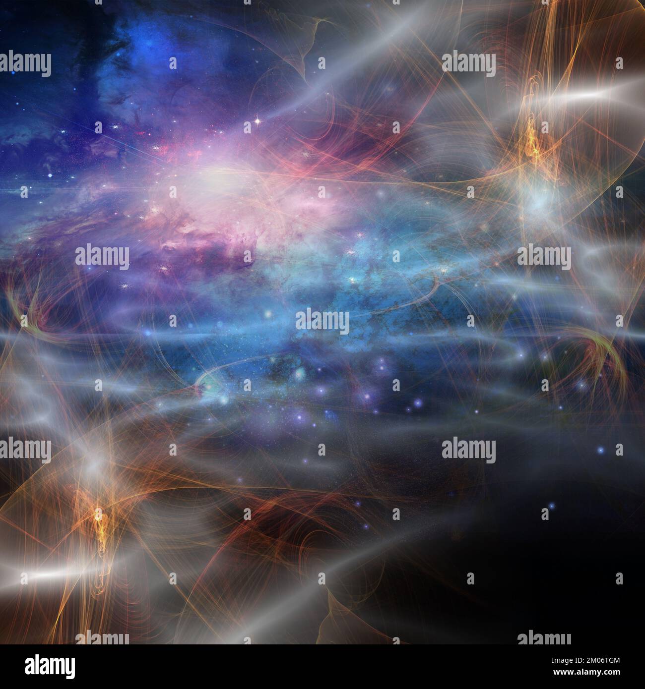 Nebulous filaments swirl and gather in deep space. 3D rendering Stock ...