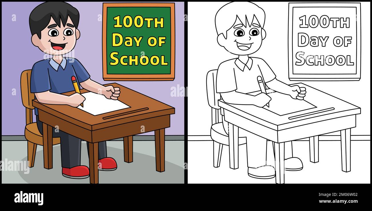 100th Day Of School Student Writing Illustration Stock Vector Image ...