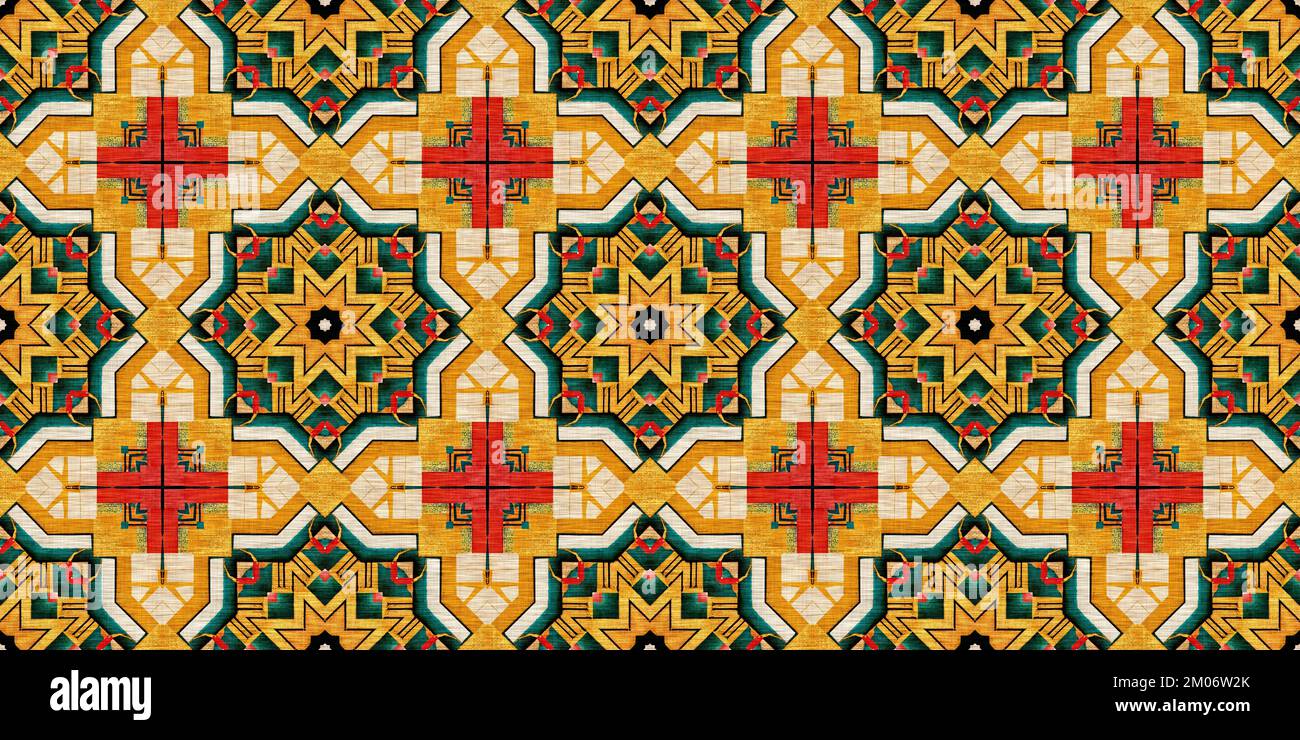 Traditional tile mosaic seamless border pattern print. Fabric effect ...