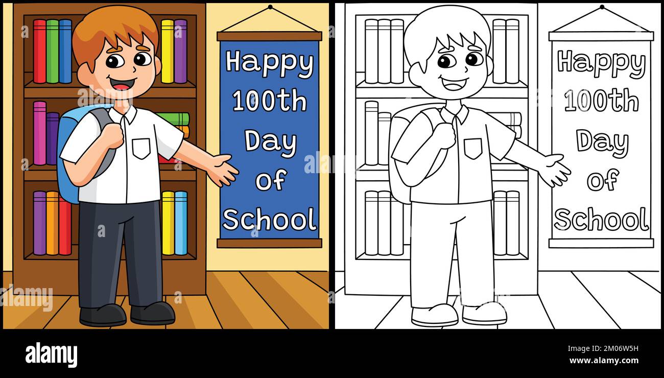 100th Day Of School Student with Bag Illustration Stock Vector Image ...