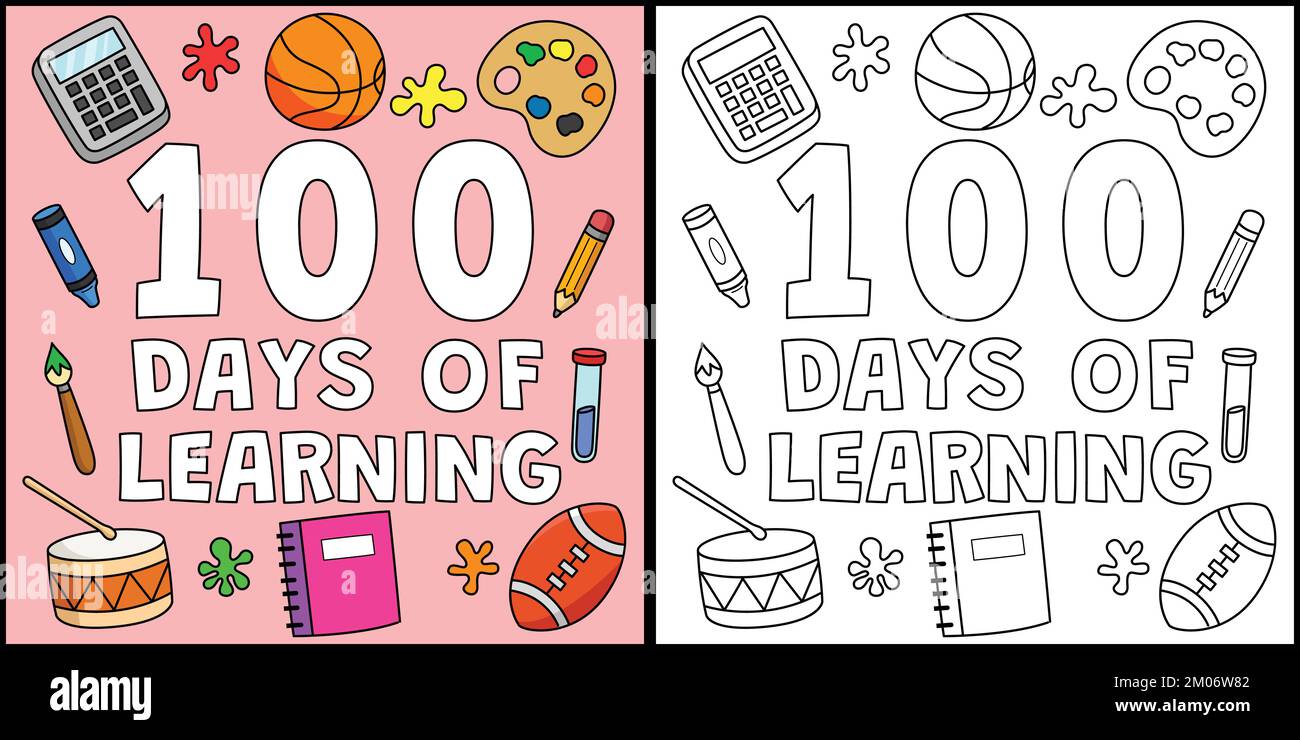 100th Day Of School Learning Coloring Illustration Stock Vector Image ...