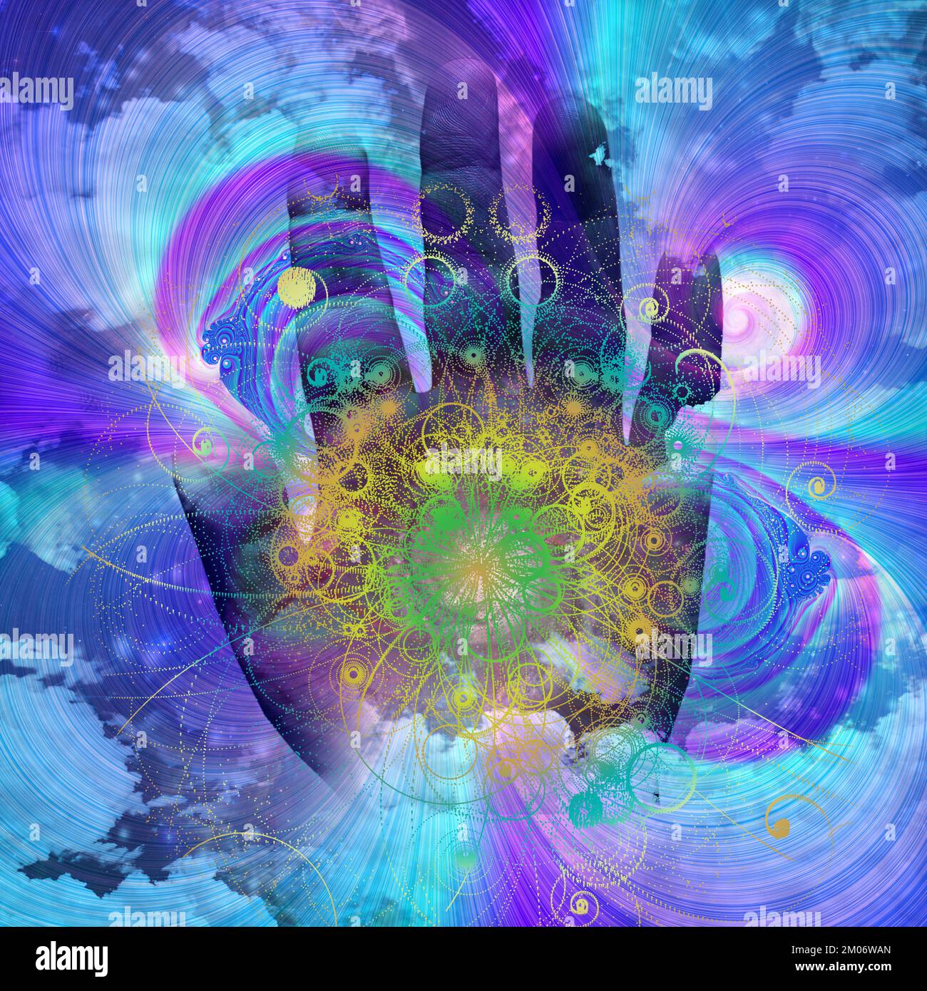 Swirling lines and palm. 3D rendering Stock Photo - Alamy