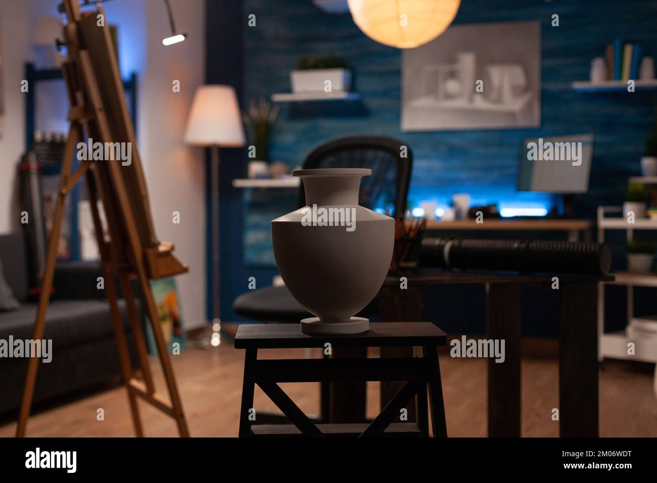 Empty art creation studio. Drawing artist workspace filled with ...