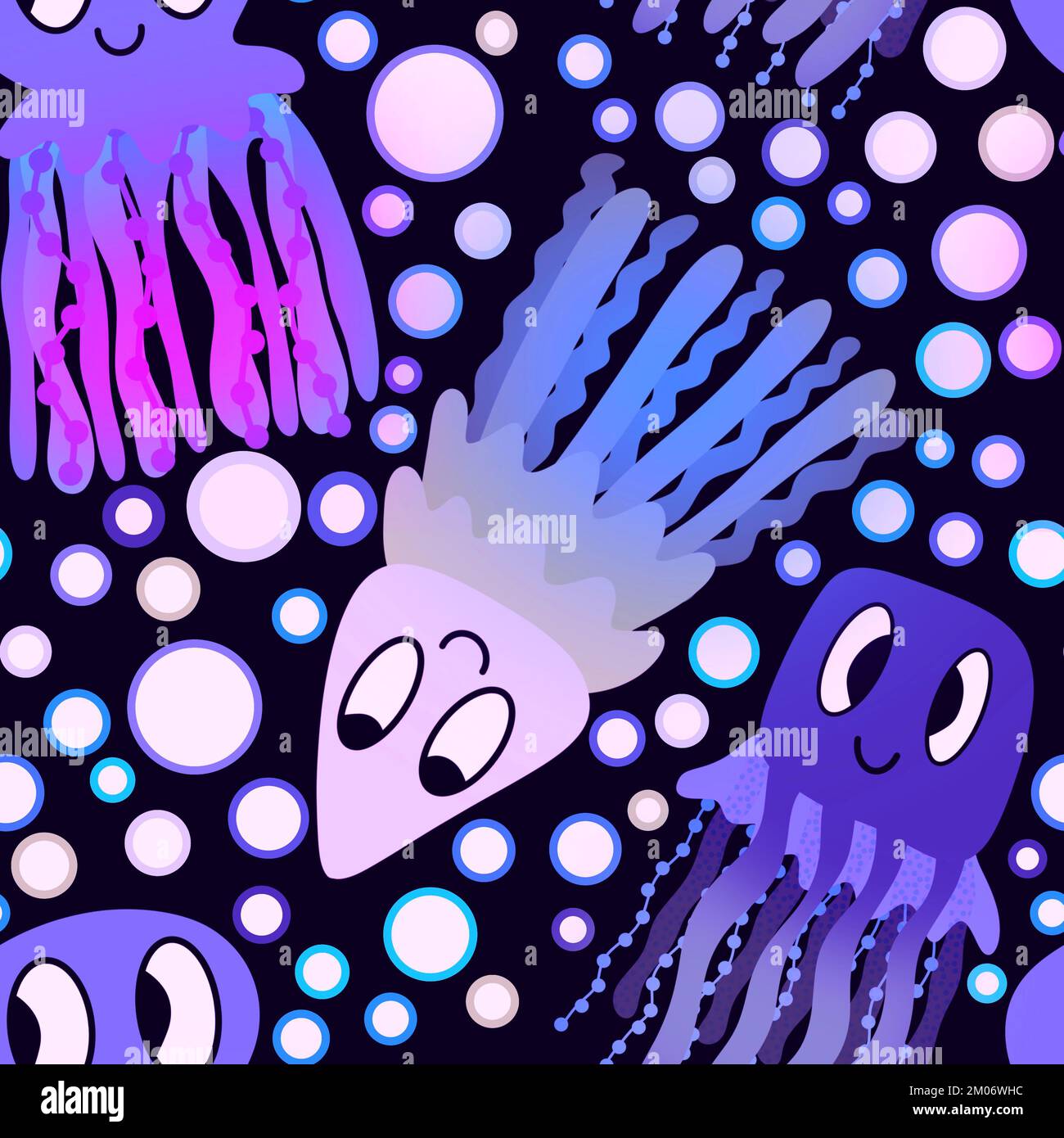 Cartoon animals seamless jellyfish abstract ocean pattern for wrapping ...