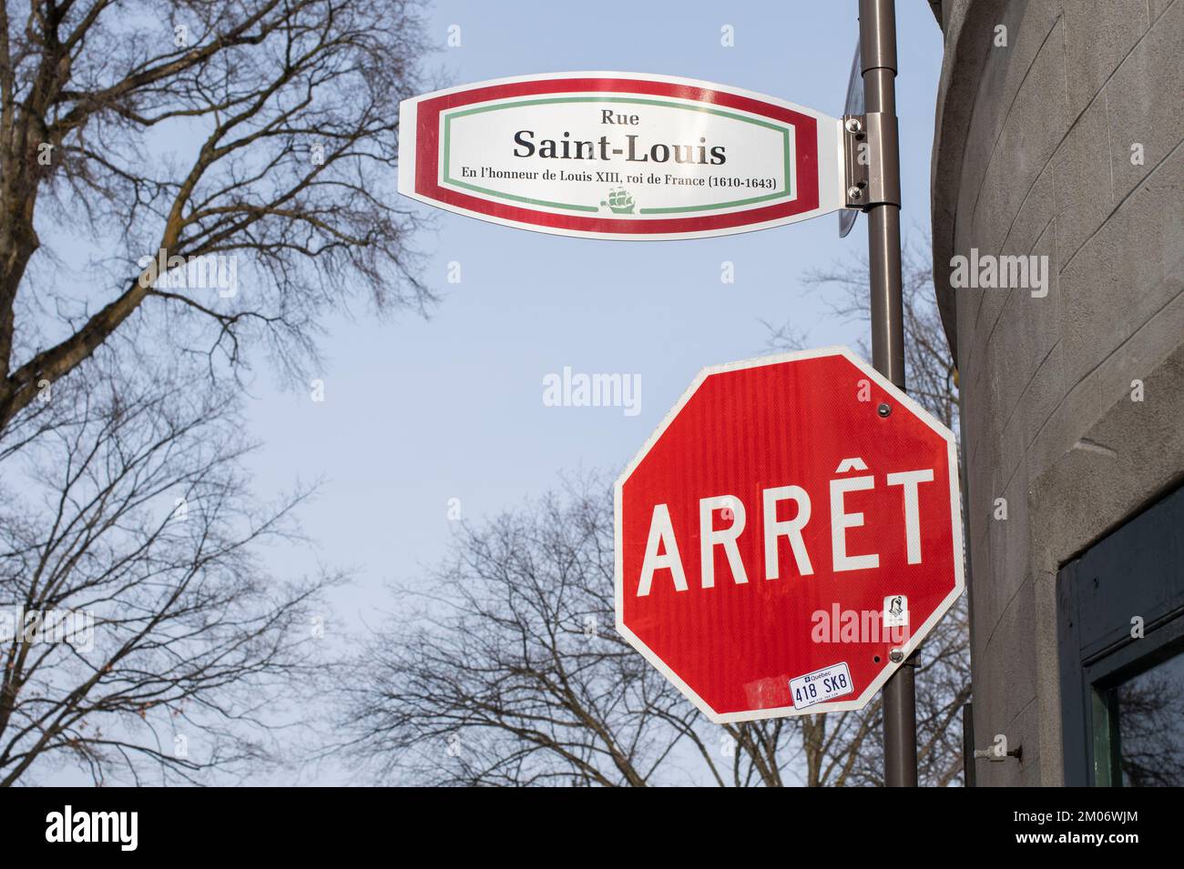 Stop sign on rue Saint-Louis in Quebec City Stock Photo - Alamy