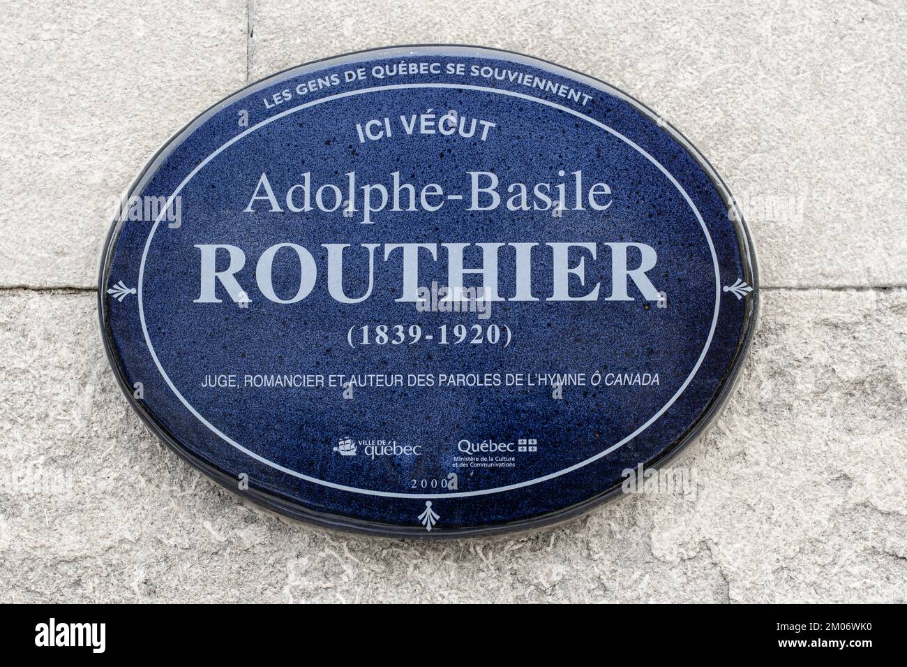 Sir Adolphe-Basile Routhier plaque in Quebec City Stock Photo - Alamy