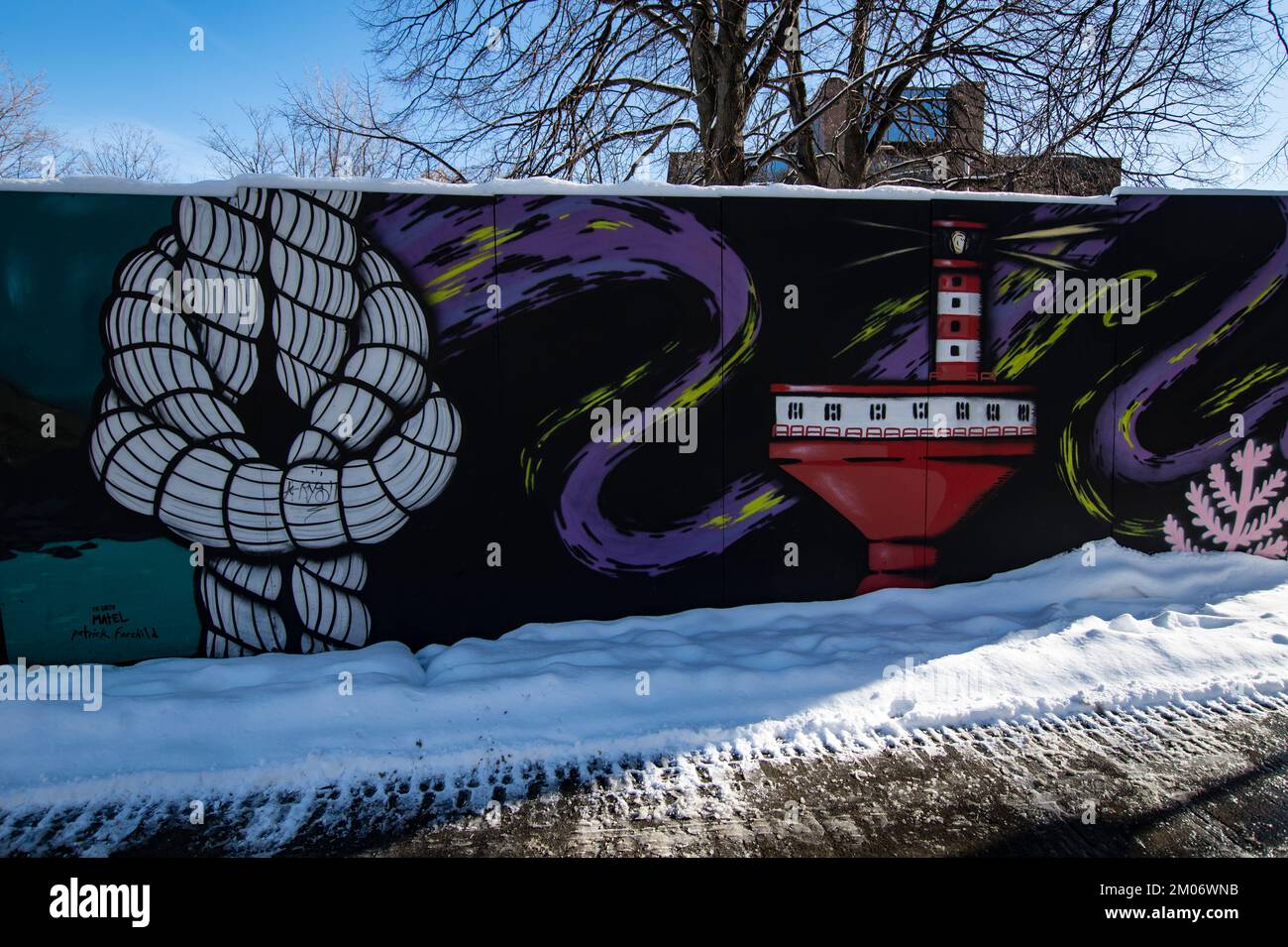 Mural of the port on wall in the old port in Quebec City Stock Photo ...