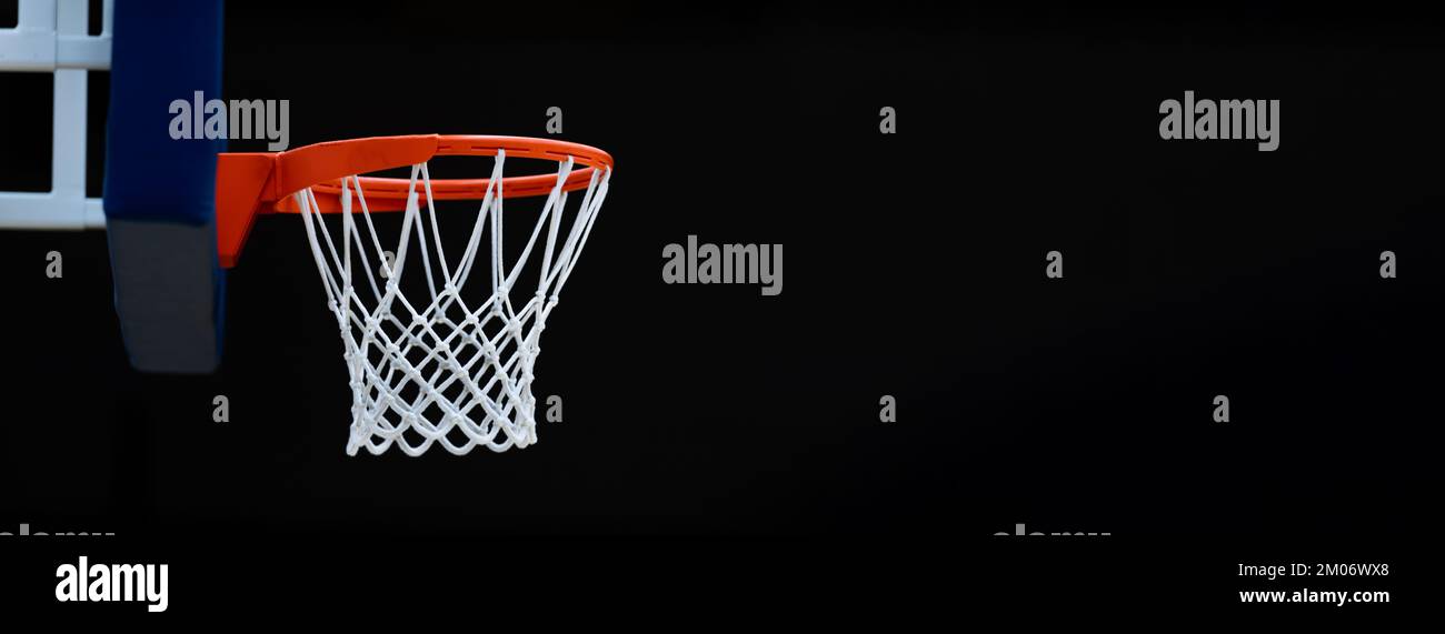 Basketball hoop isolated on black background. Horizontal sport poster ...