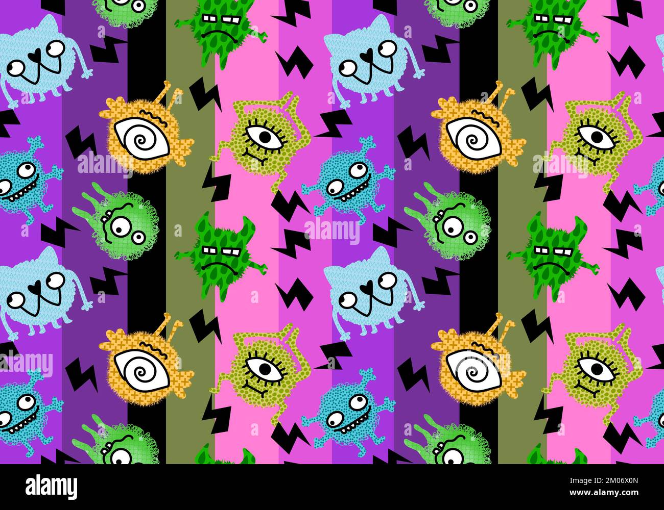 Cartoon doodle monsters seamless aliens and animals pattern for ...