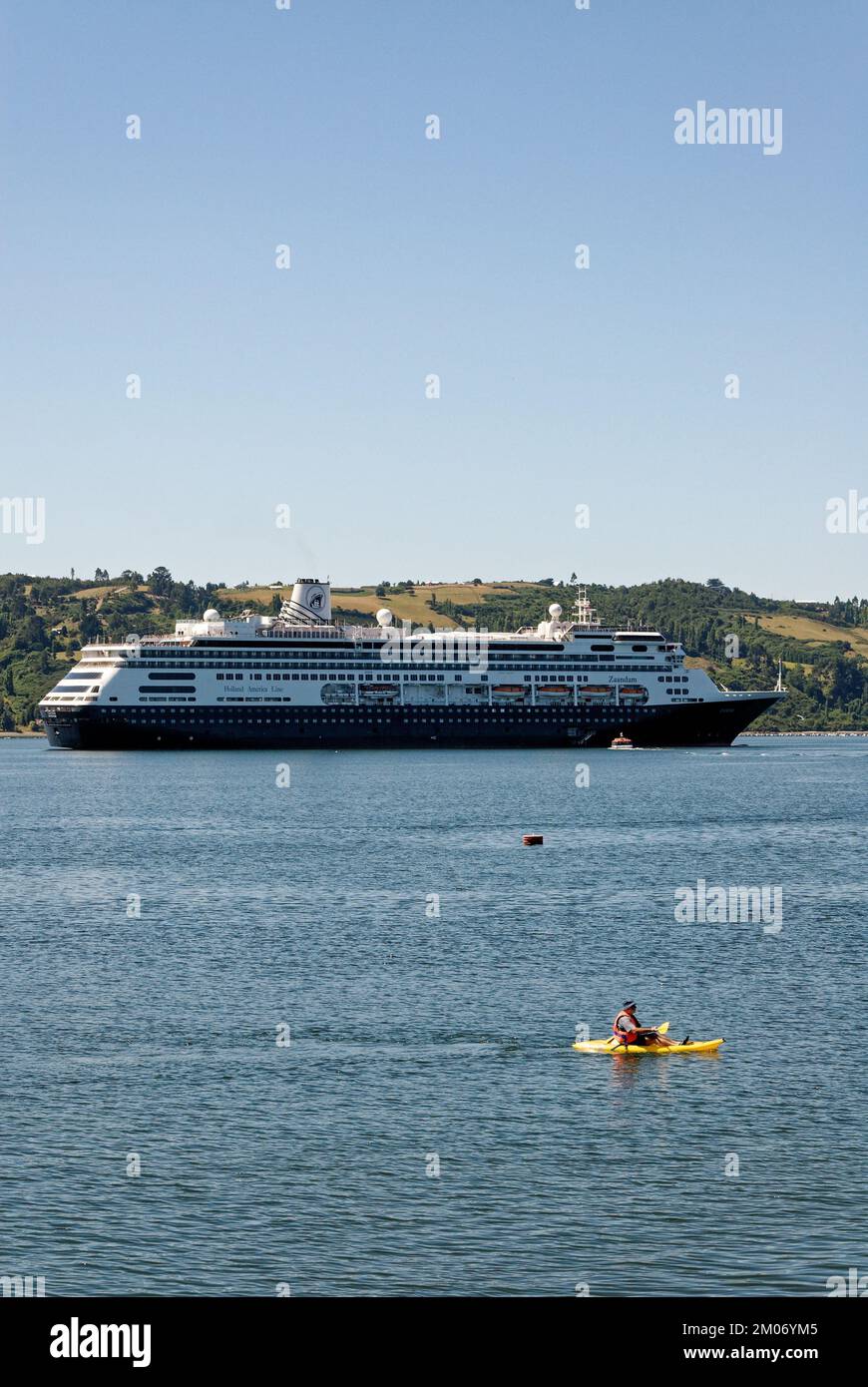 MS Zaandam Cruise ship in Golfo de Ancud on Chilo Island. Castro is a ...
