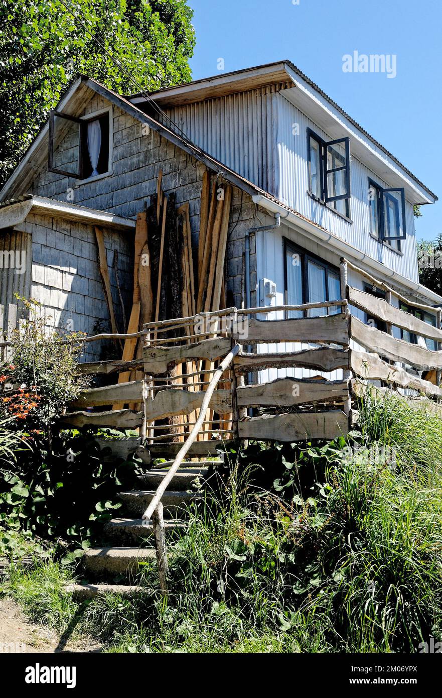 View of Castro town, Chilo Island in Chile's Lake District. 16th of ...