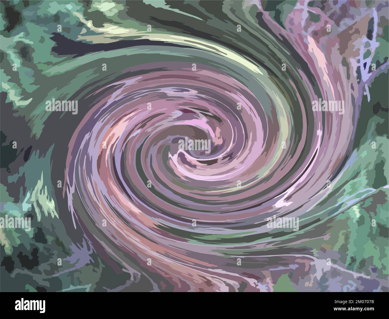 Abstract curl in purple-green tonality - forest motifs. Vortex blurry ...