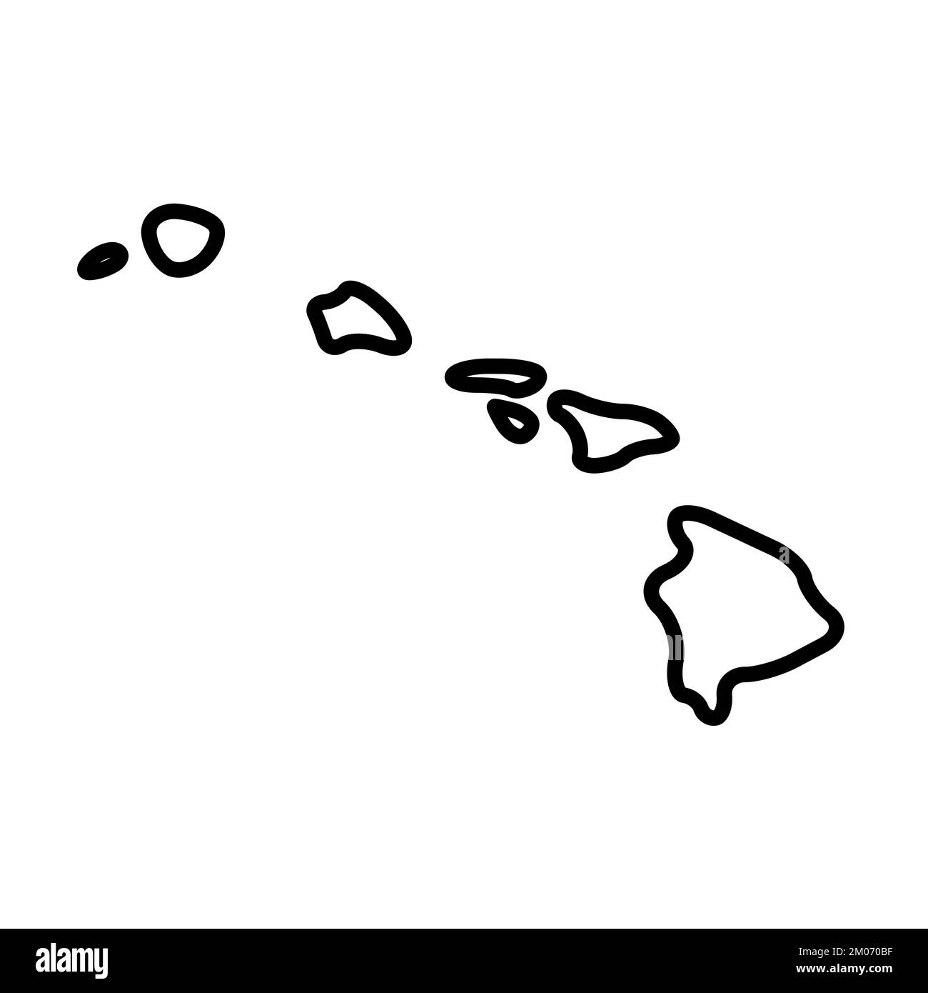 Hawaii state of United States of America, USA. Simplified thick black ...