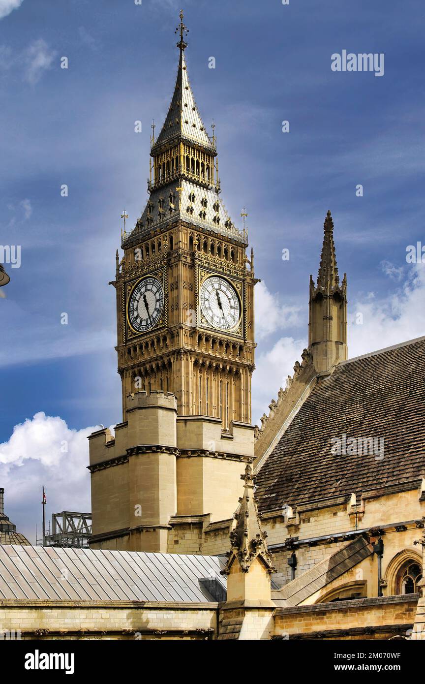 London, UK Palace of Westminster with tower bell called Big Ben the ...