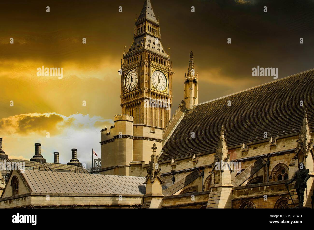 London, UK Palace of Westminster with tower bell called Big Ben the ...