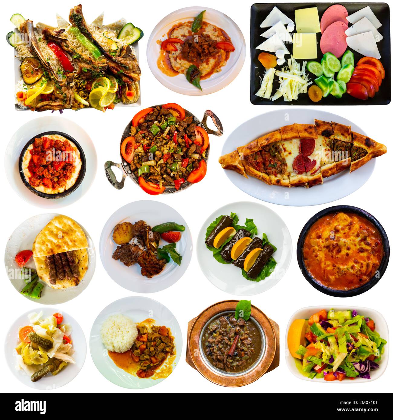 Various traditional Turkish dishes isolated on white background Stock ...