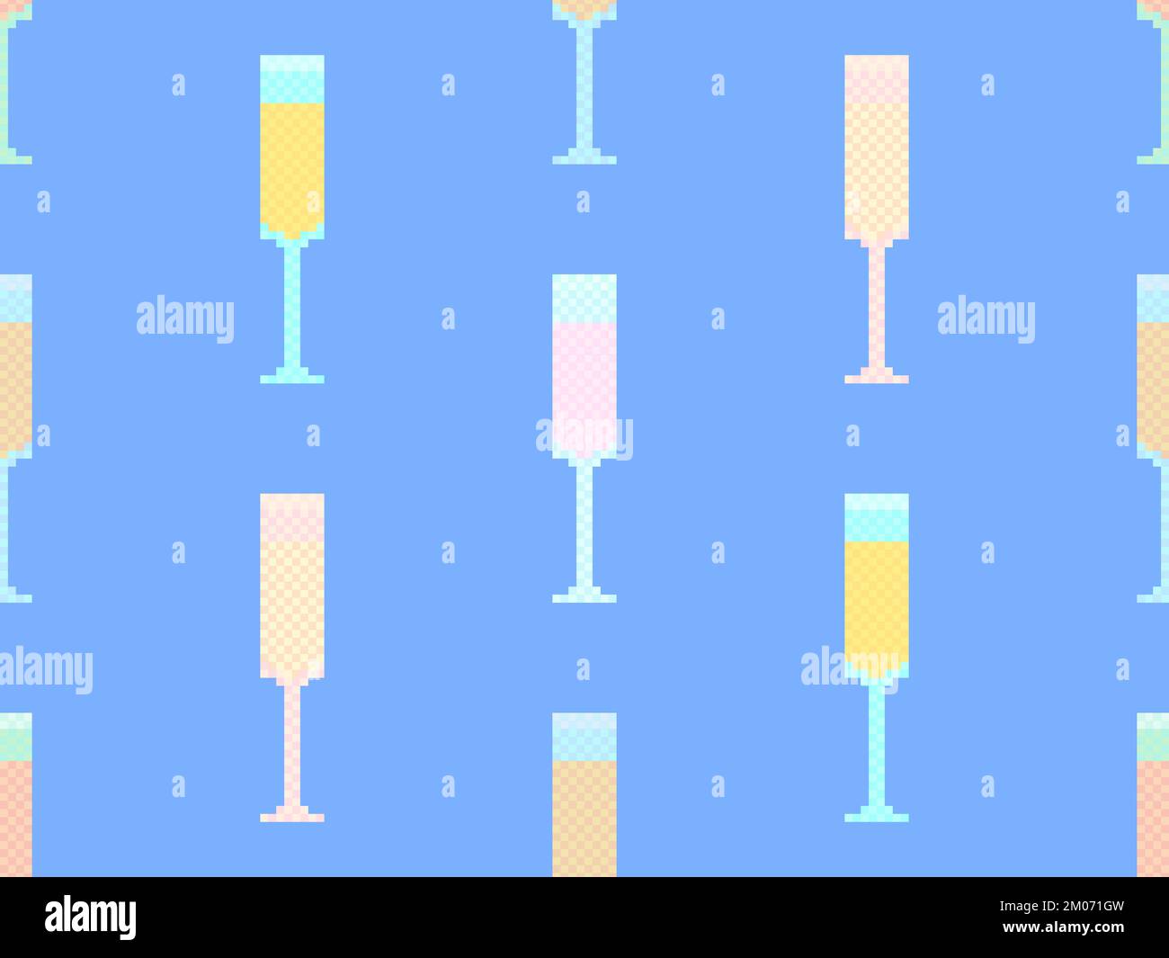Pixel wine glasses seamless pattern. 8-bit pixelated champagne glass in ...