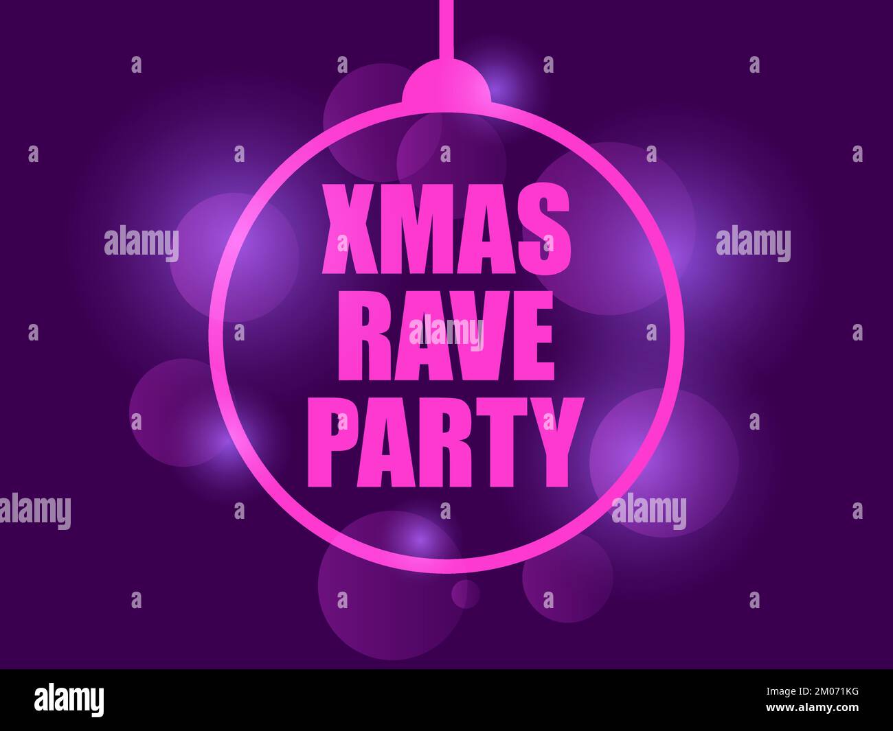 Xmas rave party. Outline of a hanging Christmas ball and glowing ...