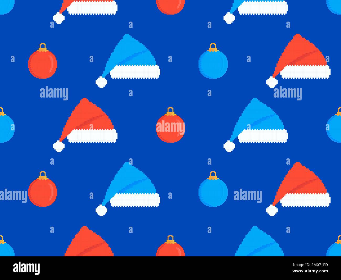 Seamless pattern with pixelated Christmas balls and Santa hat. Xmas hat ...