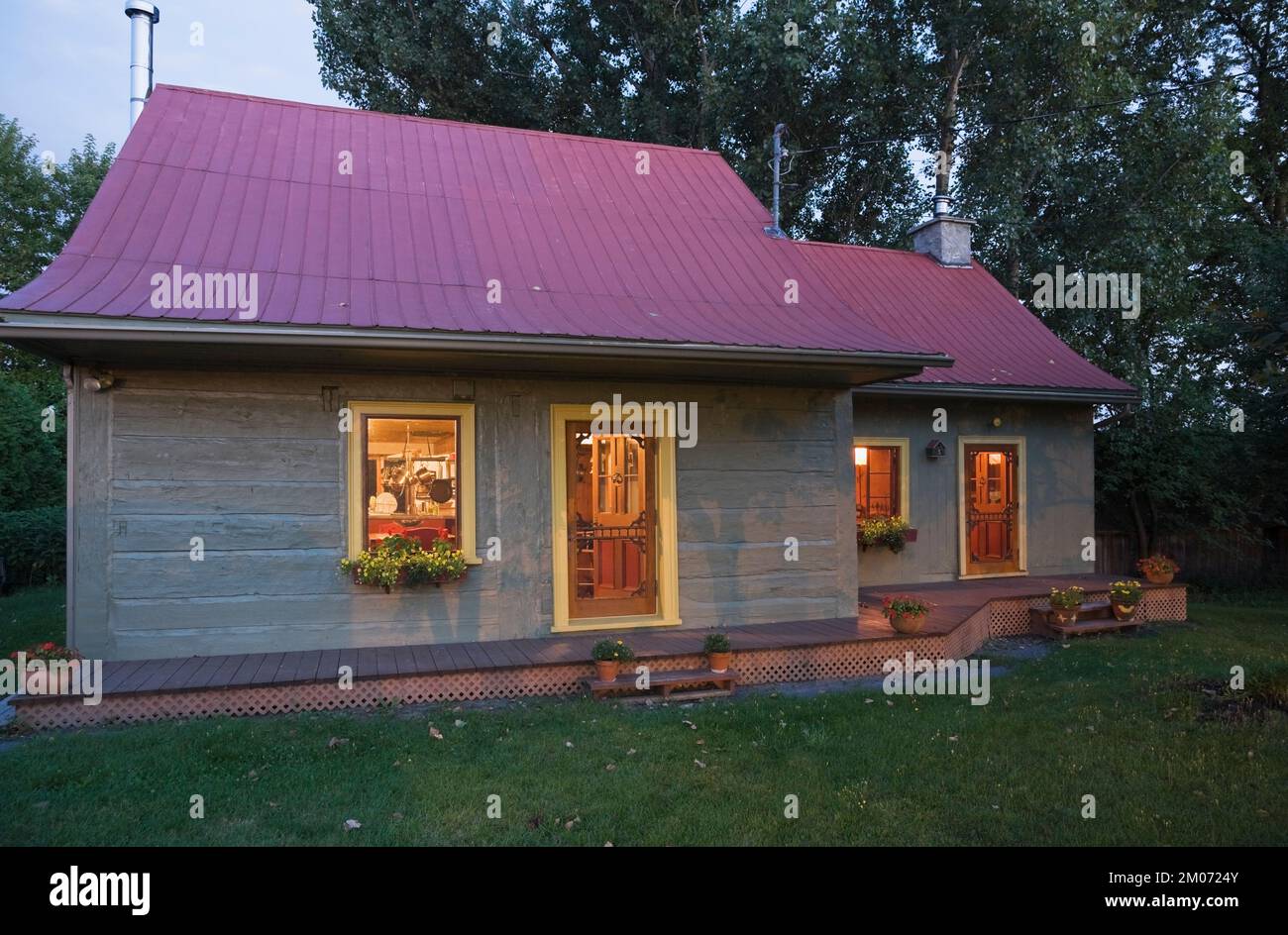 Old circa 1840 Canadiana cottage style green painted with yellow trim ...