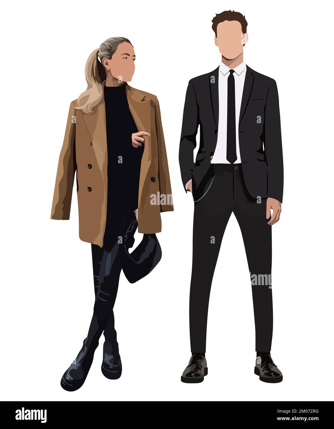 Fashionable and stylish young couple in flat style isolated on white ...