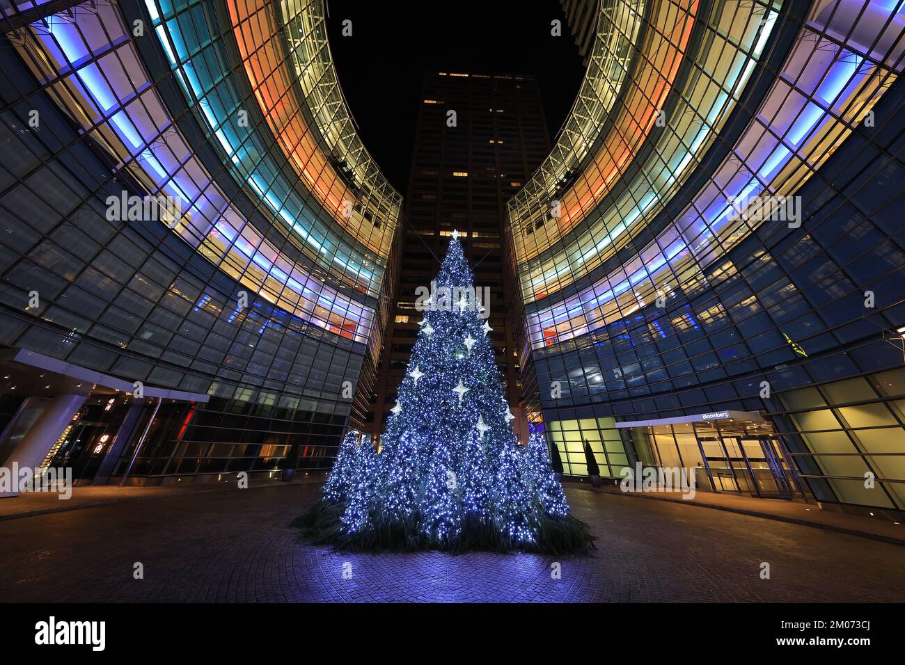 The Christmas tree outside the Bloomberg Tower on Beacon Court in New ...