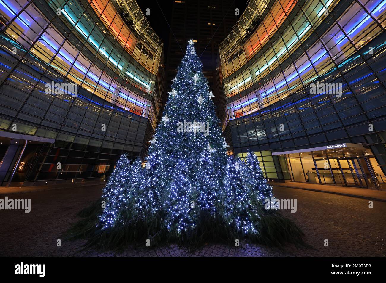 The Christmas tree outside the Bloomberg Tower on Beacon Court in New ...