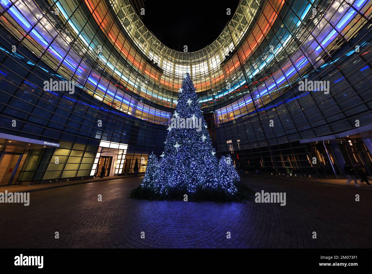 The Christmas tree outside the Bloomberg Tower on Beacon Court in New ...