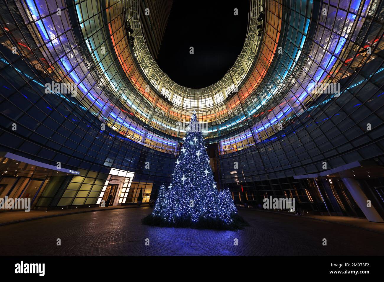 The Christmas tree outside the Bloomberg Tower on Beacon Court in New ...