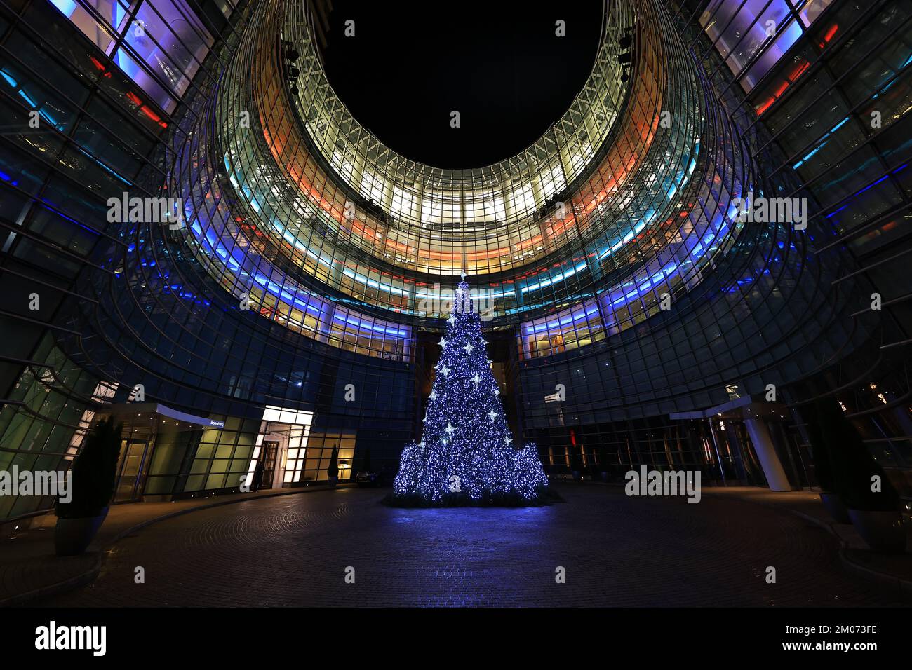 The Christmas tree outside the Bloomberg Tower on Beacon Court in New ...