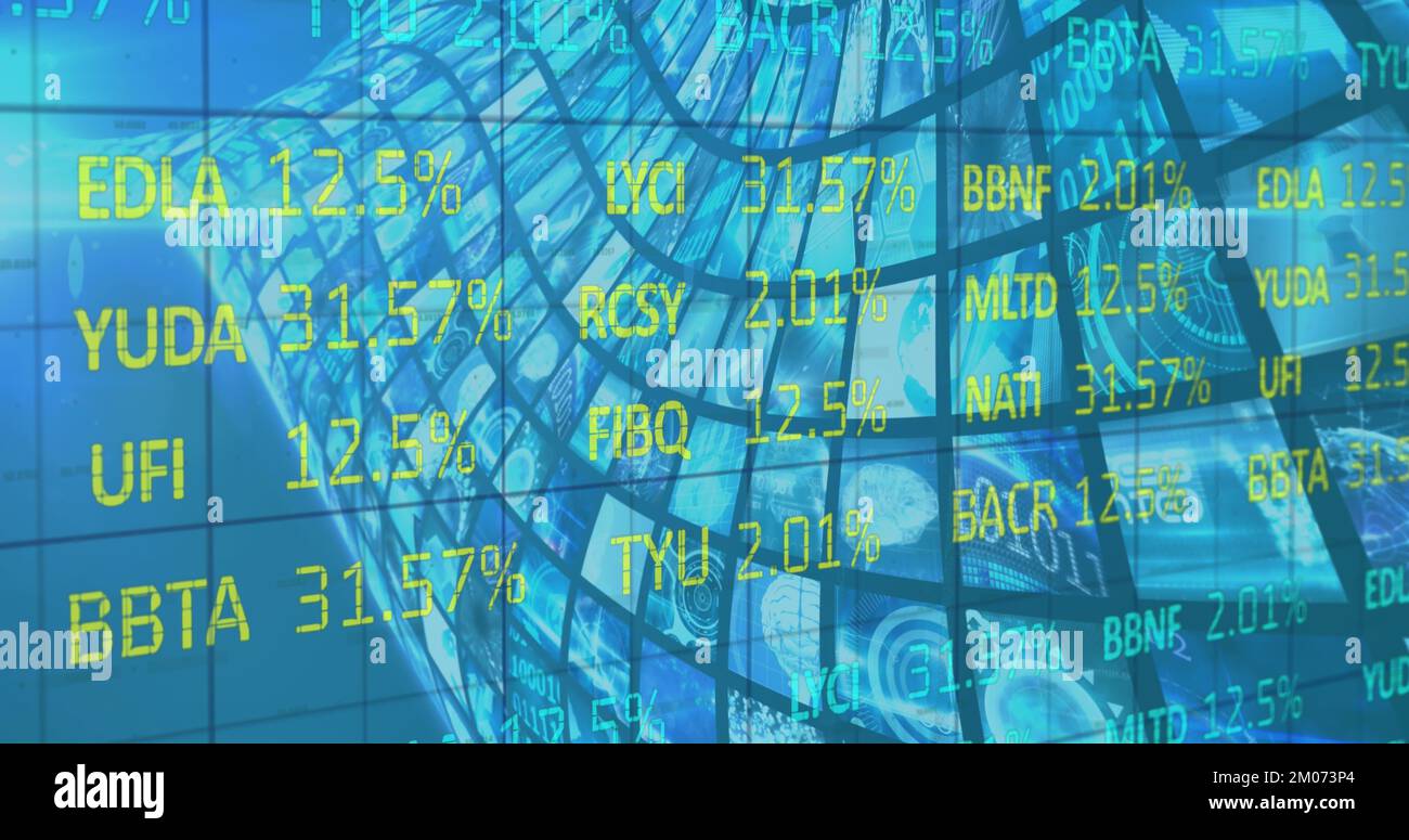 Image of stock data moving over multiple screens Stock Photo - Alamy