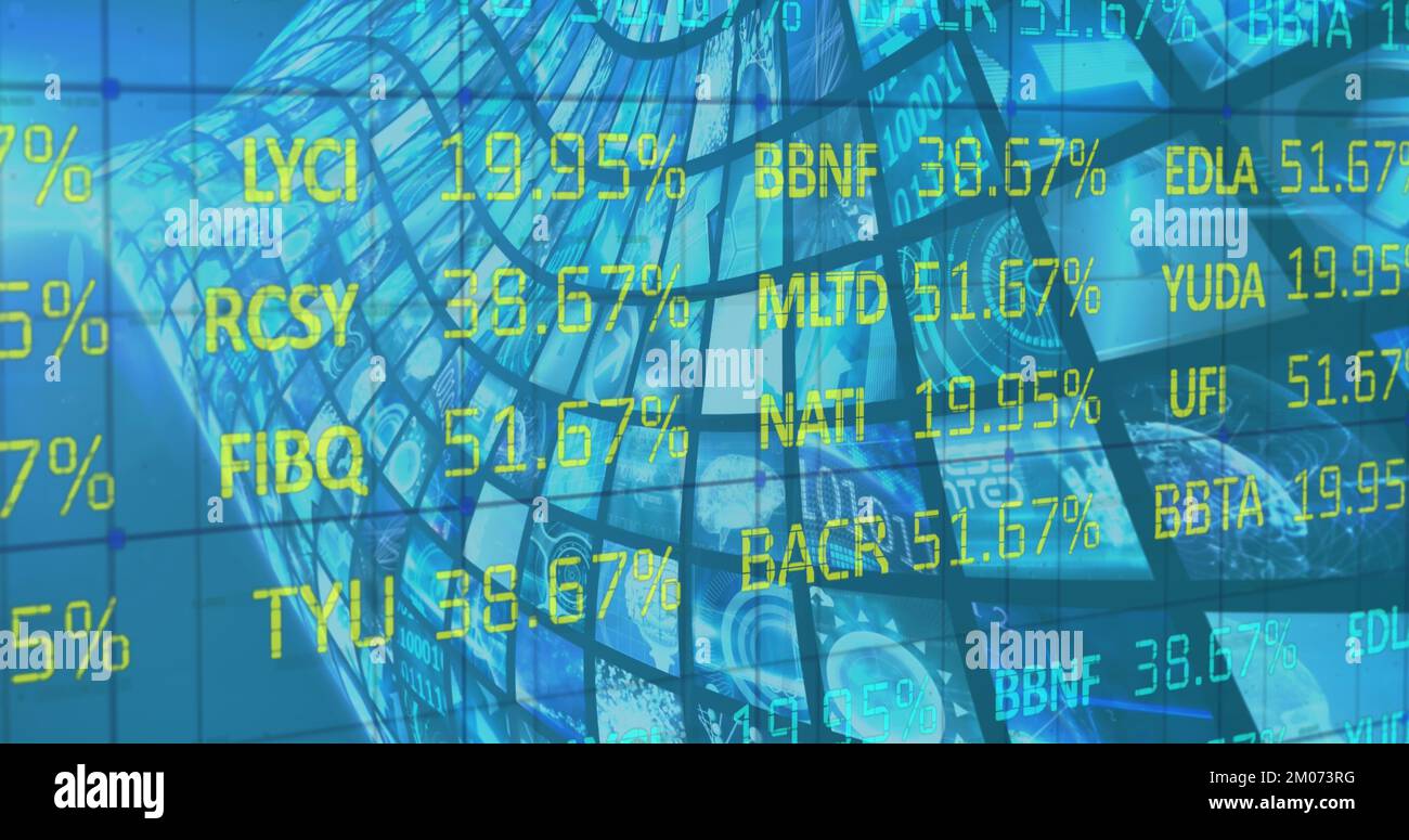 Image of stock data moving over multiple screens Stock Photo - Alamy