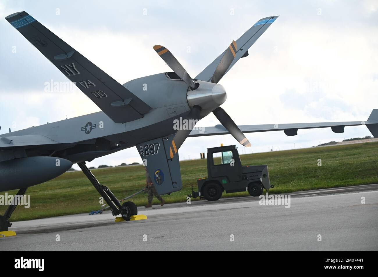 MQ-9 Reaper remotely piloted aircraft prepares for tow at Andersen Air ...