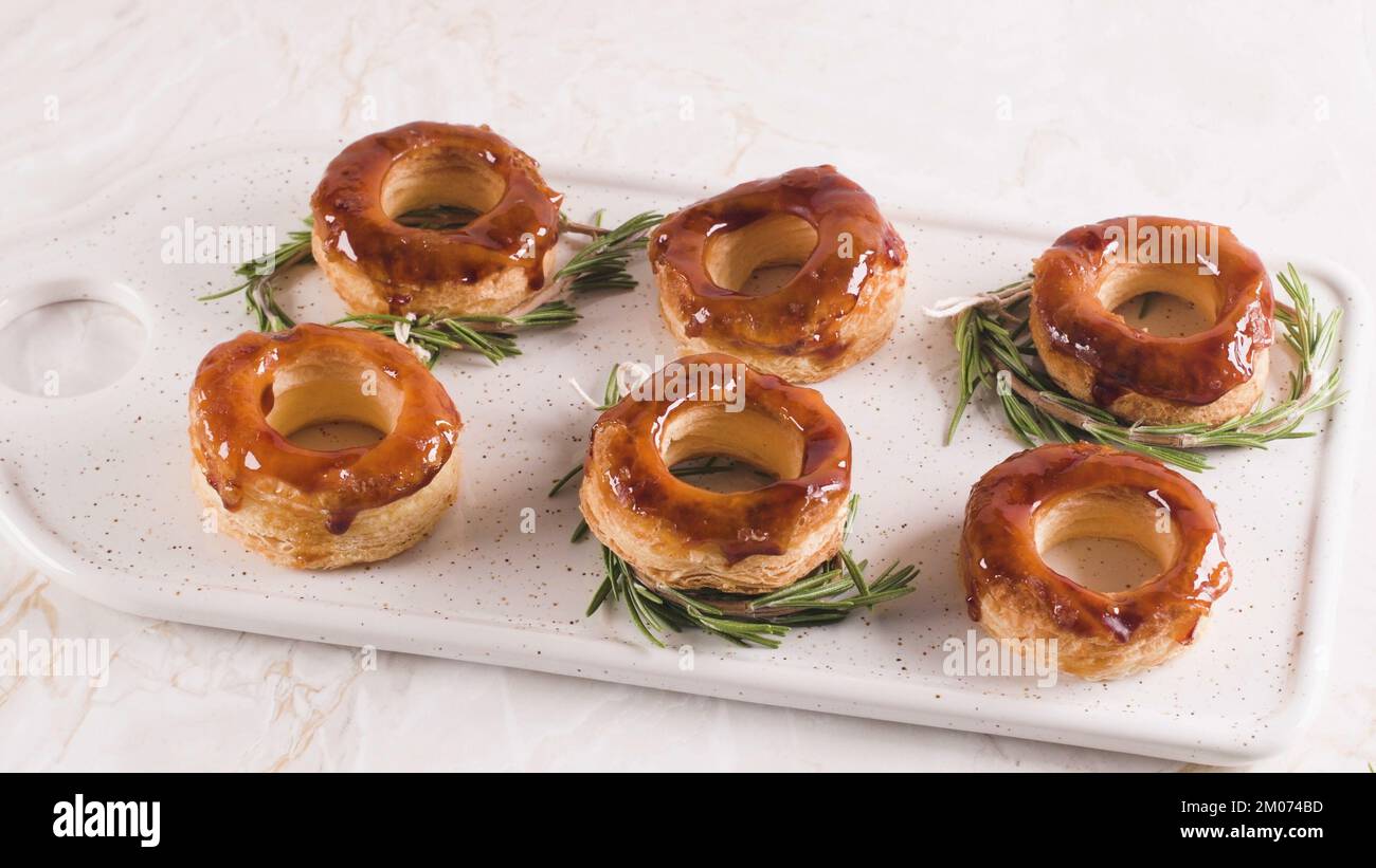 Typical Portuguese pastry Glorias, tender puff pastry topped with ...