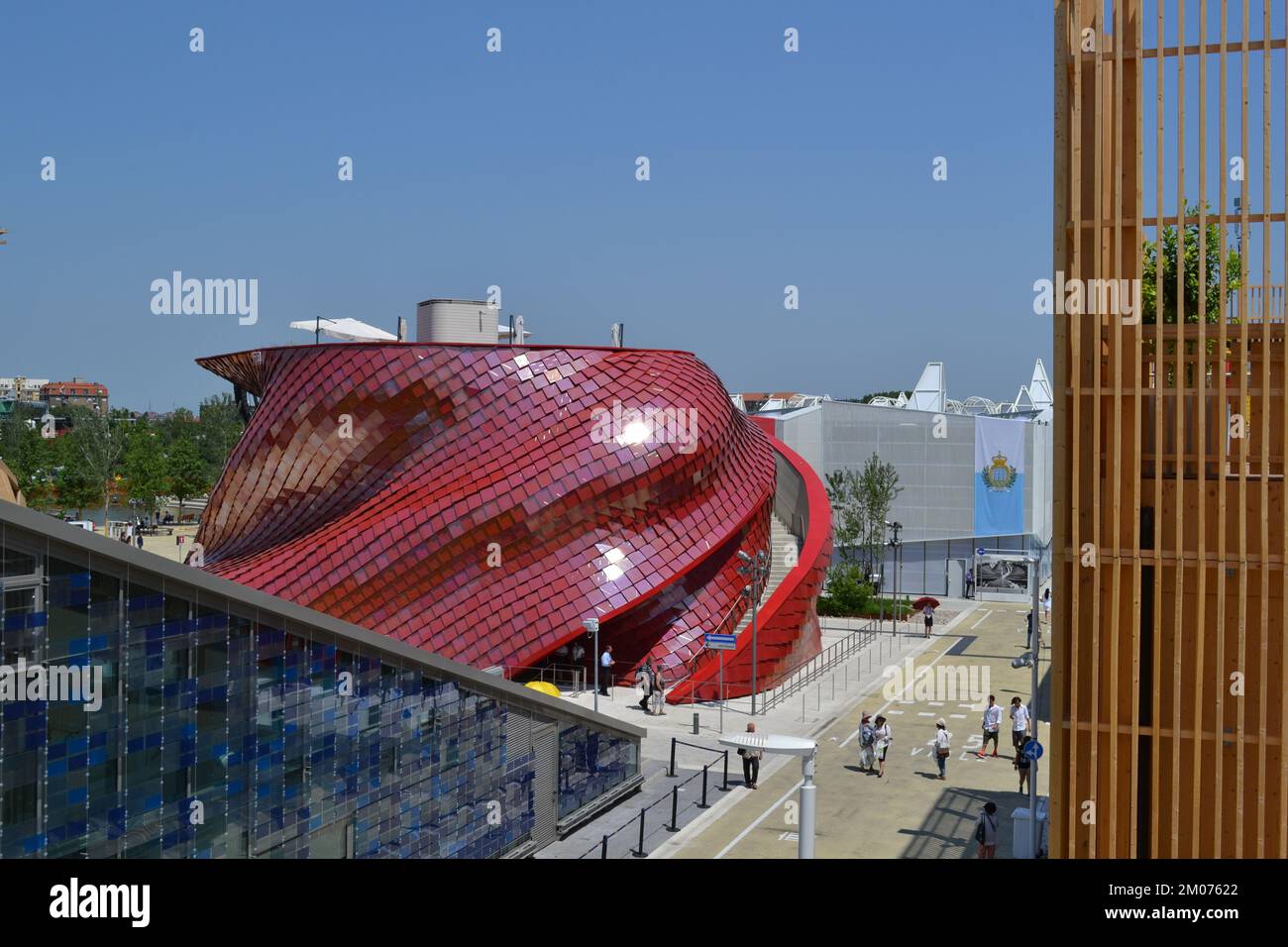 Panoramic view of Vanke China corporate pavilion covered with red ...