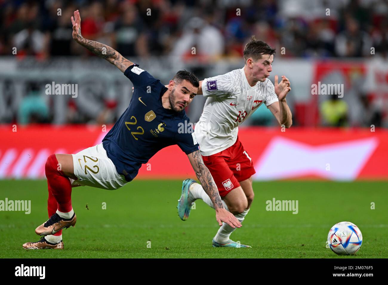 Theo HERNANDEZ of France and Jakub Kaminski of Poland during the FIFA ...