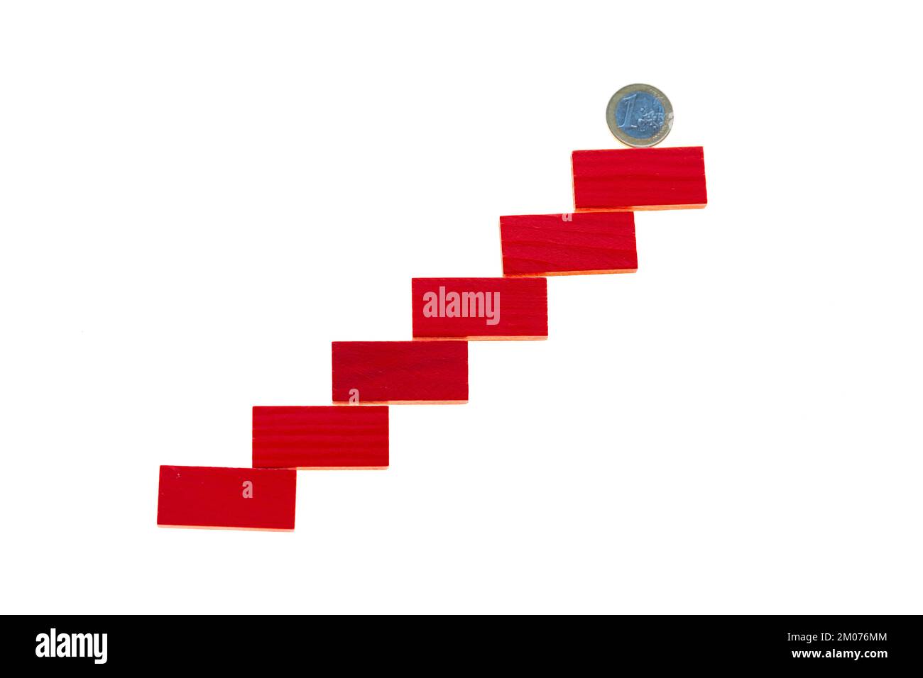 Euro growth. Euro coin rise up. One euro coin on a step ladder isolated ...